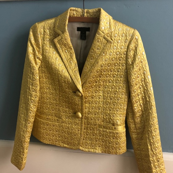 J. Crew | Jackets & Coats | J Crew Collection Yellow Metallic Brocade ...
